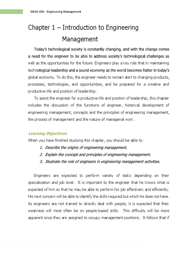 ENGG 406 - Module 1 - Introduction To Engineering Management | PDF
