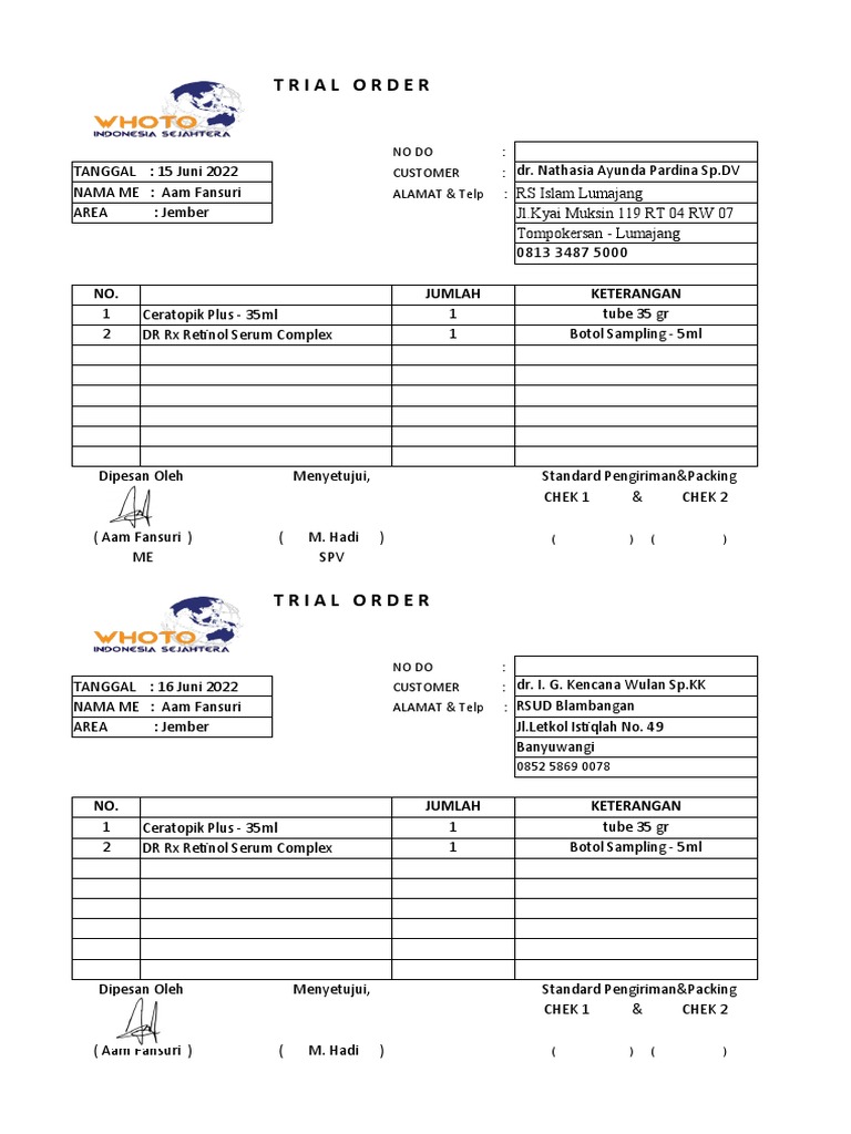 Trial Order Produk Kecantikan 2022 | PDF