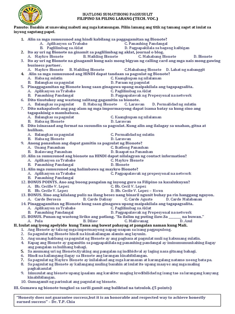 3RD Summative Fil. Larang | PDF