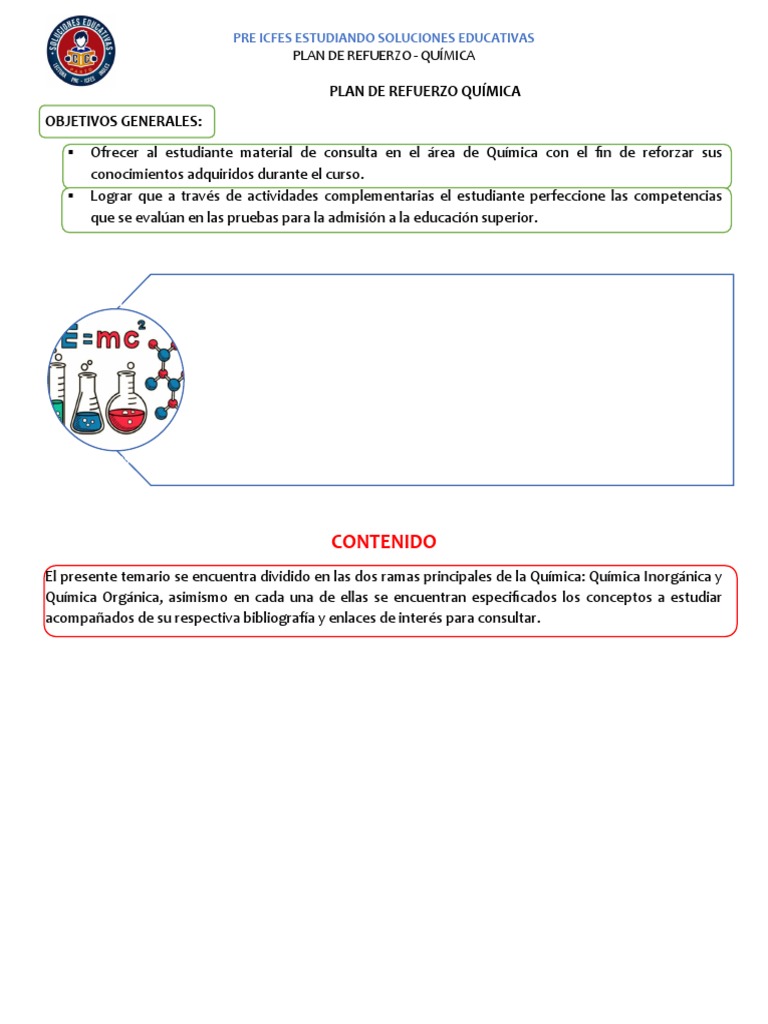 Plan de Refuerzo Química | PDF