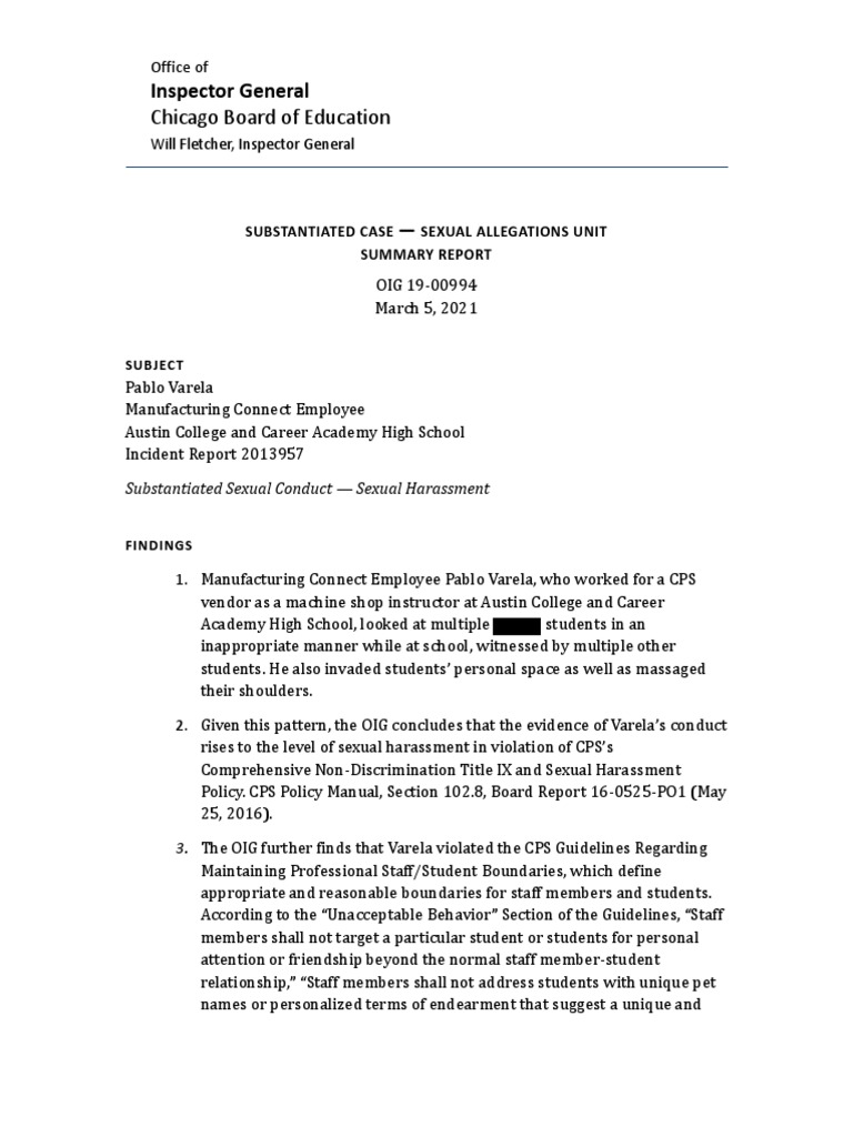 Pablo Varela 19-00994 Summary Report Redacted SUBSTANTIATED CASE ...