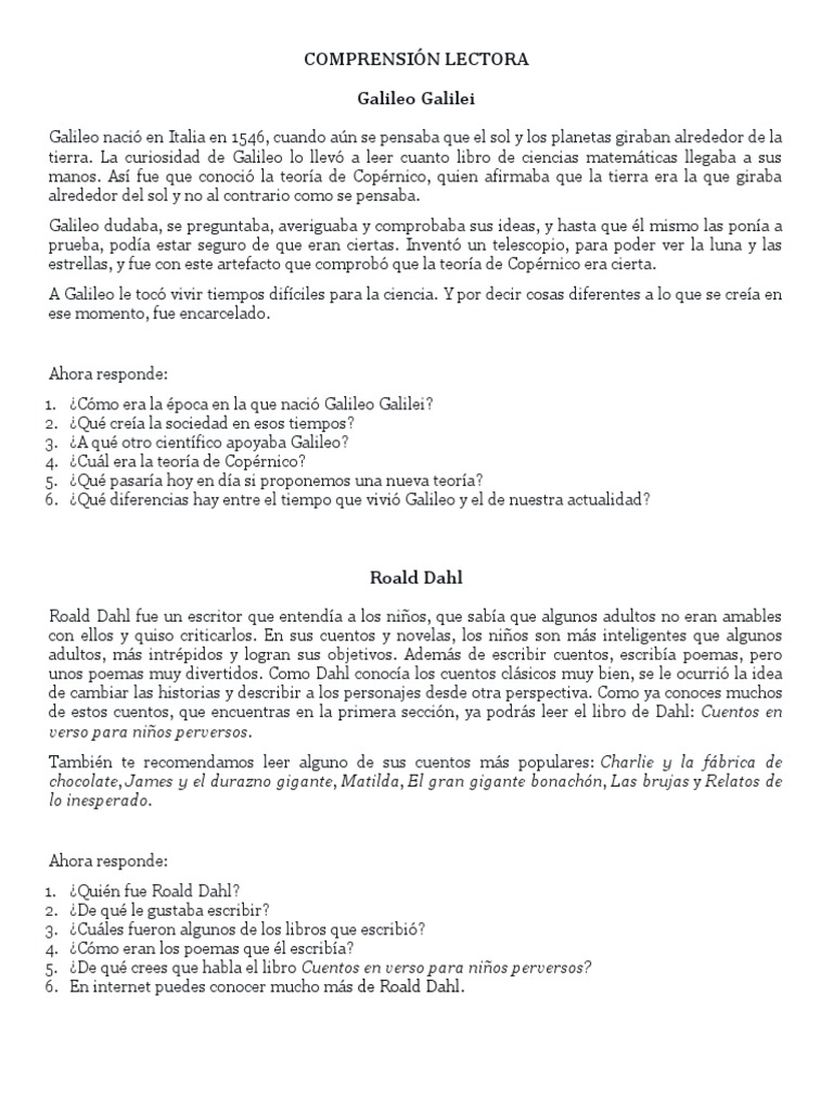 Comprensión Lectora Personajes | PDF | Galileo Galilei | Ludwig Van ...