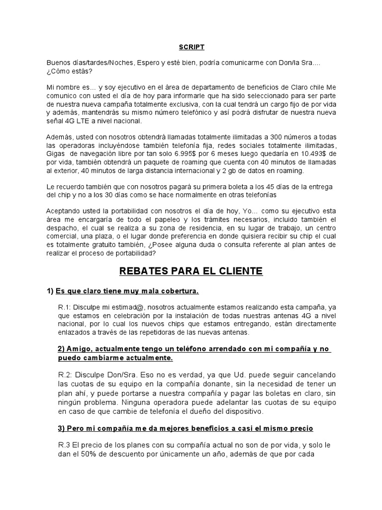 Script para Campaña de Portabilidad Con CLARO | PDF