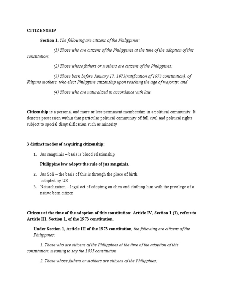 Outline 6 - Citizenship | PDF | Naturalization | Citizenship