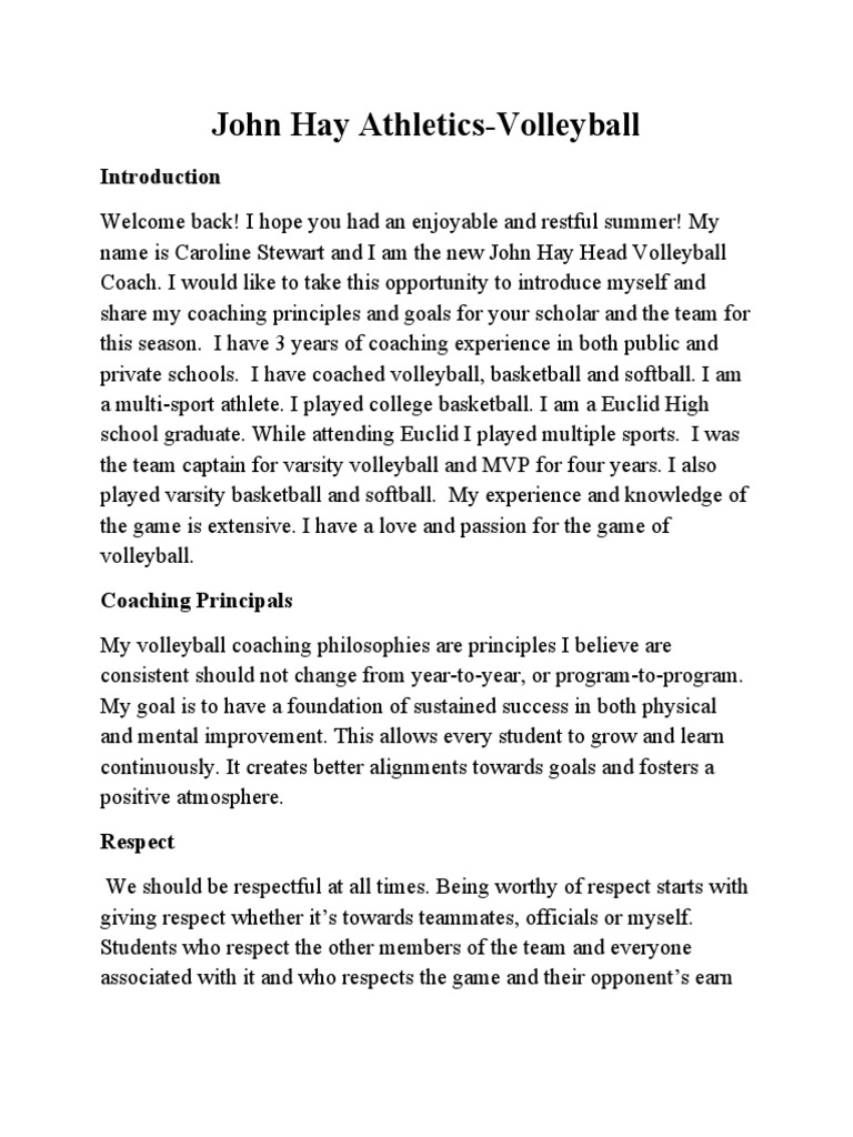 Volleyball Intro Letter 2 | PDF