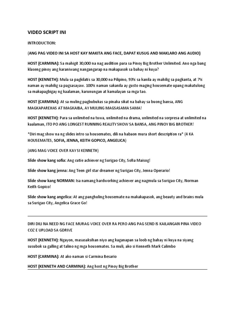 Video Script Ini Sa PBB | PDF