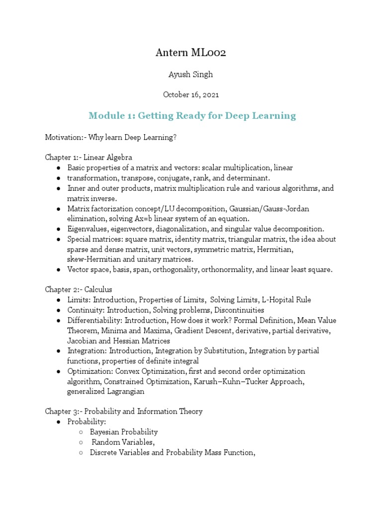 Getting Ready for Deep Learning with Modules on Fundamentals, CNNs, RNNs | PDF | Matrix ...