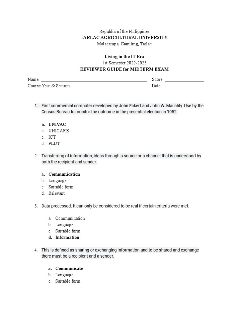 Living in The IT Era - Reviewer Guide - MidTerm 1st Sem. 2022-2023 ...