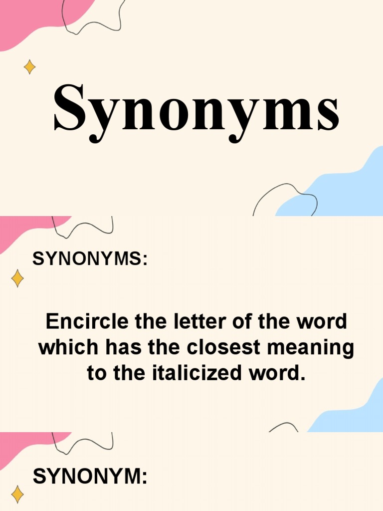 SYNONYMS With Answers | PDF | Linguistics | Cognitive Science SYNONYMS With Answers | PDF | Linguistics | Cognitive Science