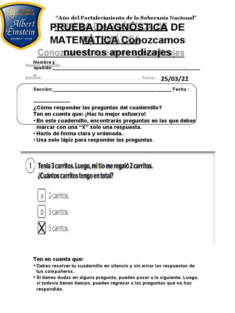 Prueba Diagnóstica de Matemática | PDF