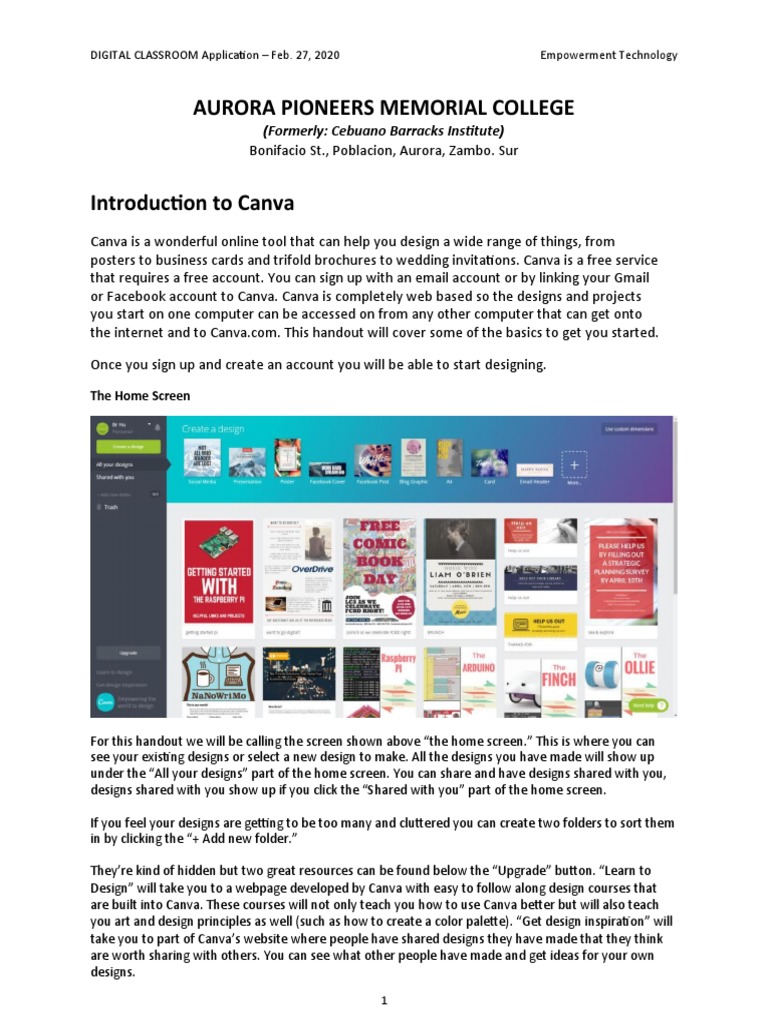 Handout - Intro to CANVA | PDF | Computing | Software