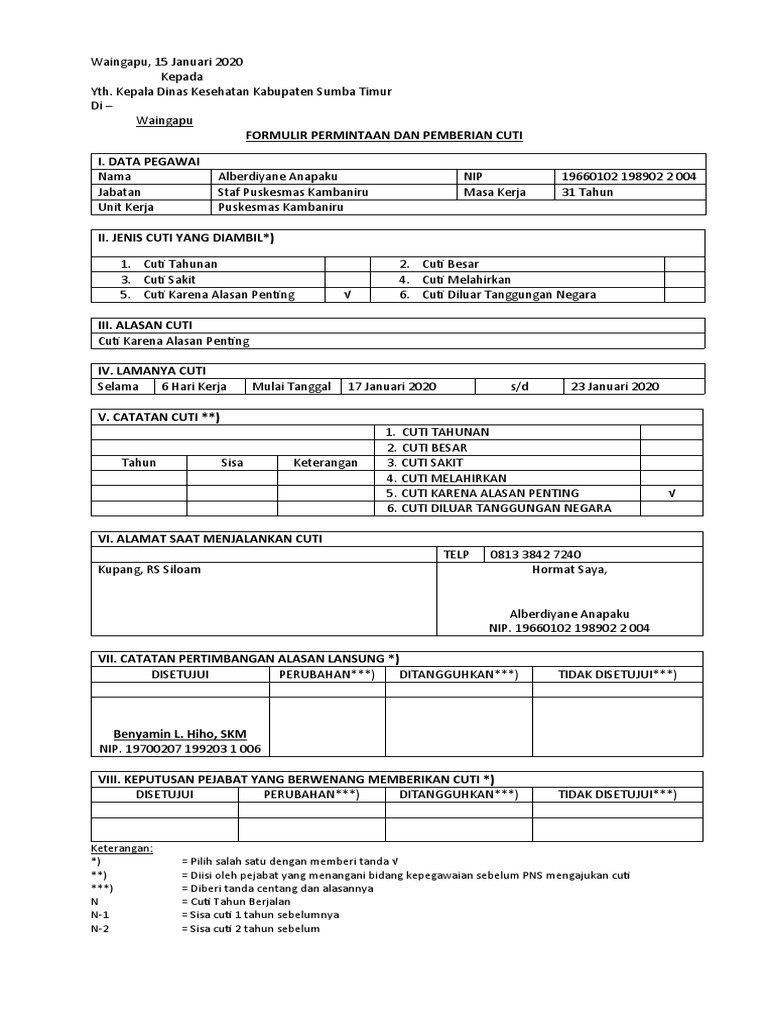 Surat Ijin Cuti Terbaru 2019 | PDF