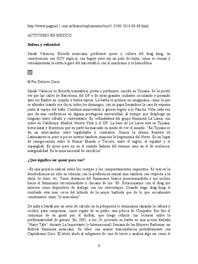 Sayak Valencia-Belleza y Vellosidad | PDF | Masculinidad | México