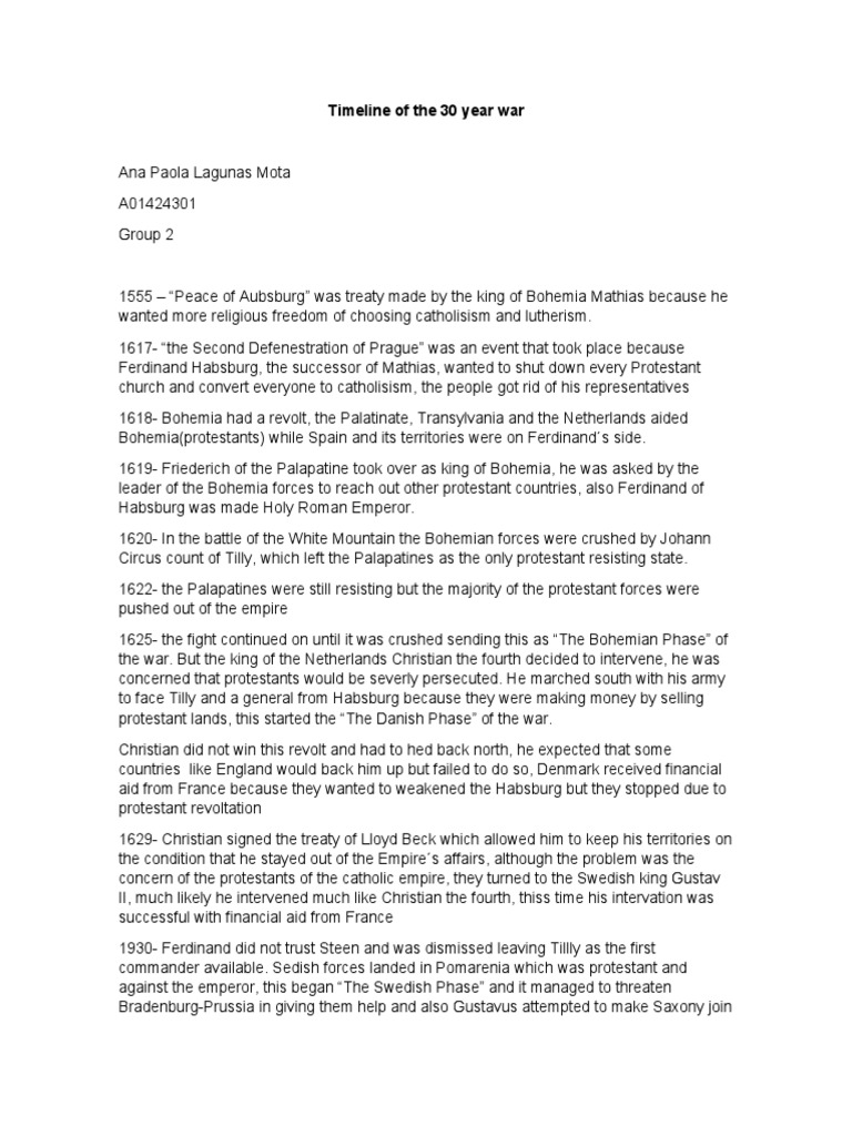 Timeline of The 30 Year War | PDF | Early Modern Period | European Wars ...