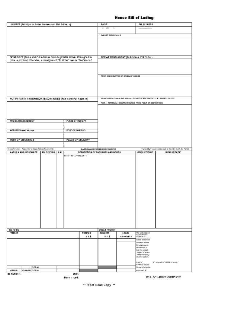 House bill of lading document | PDF | Bill Of Lading | Cargo