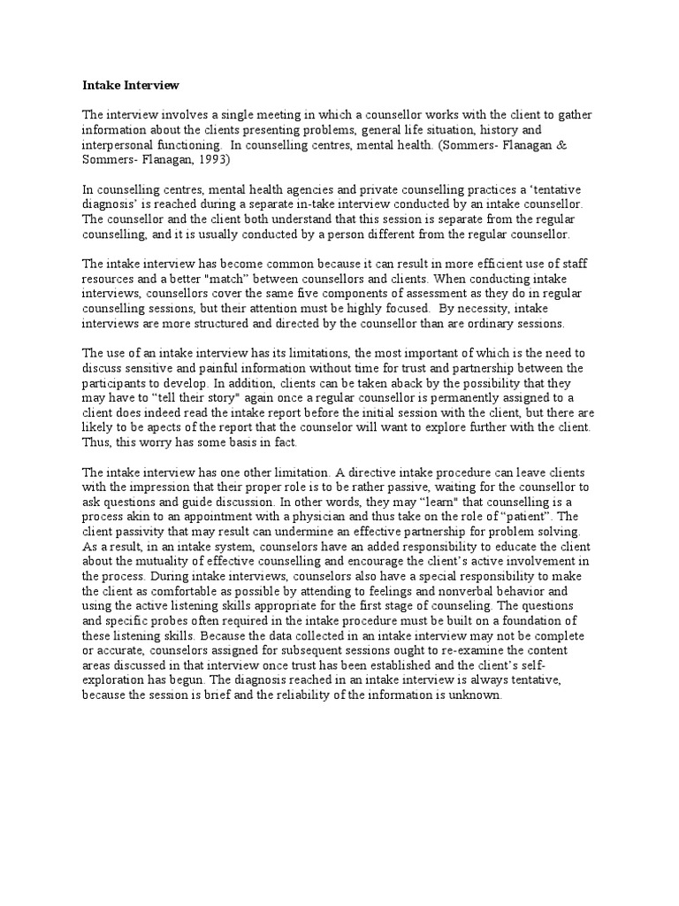 Intake Interview | PDF | Cognition | Health Care