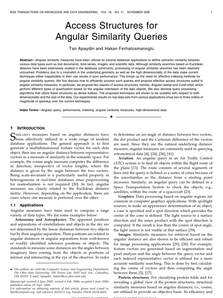 Efficient Indexing for Angular Queries | PDF | Angle | Space