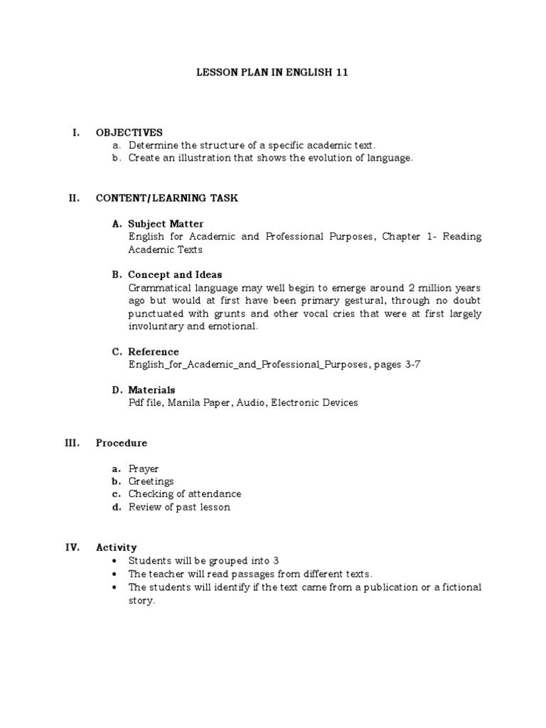 Lesson Plan in English 11 Jay Balonga | PDF | Origin Of Language ...