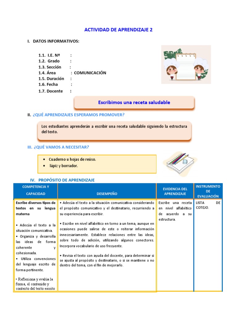 SESION Escribimos Una Receta Saludable | PDF