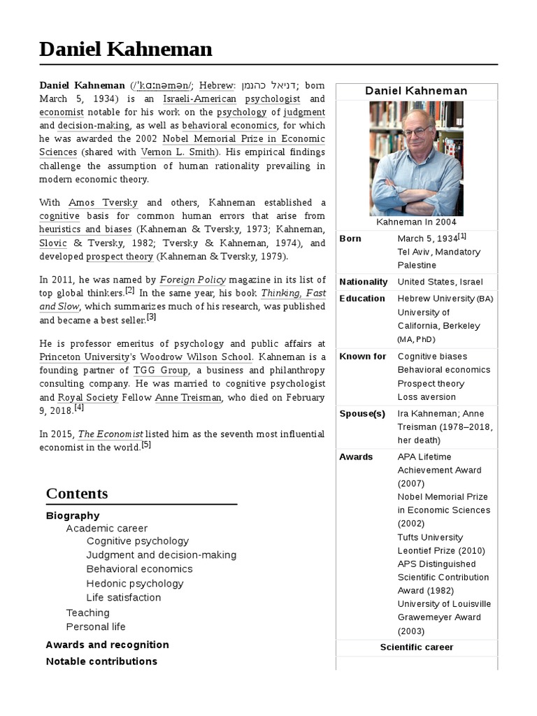 Daniel Kahneman | PDF | Psychology | Science