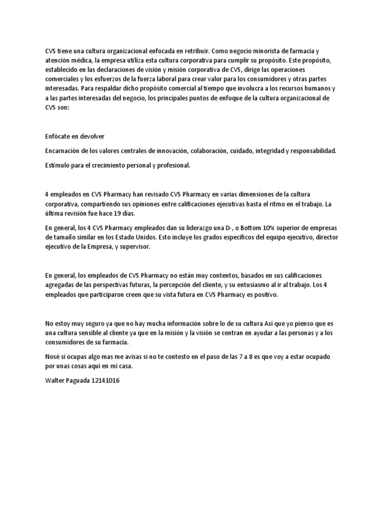 Cultura Organizacional de CVS Pharmacy | PDF | Crecimiento personal y ...