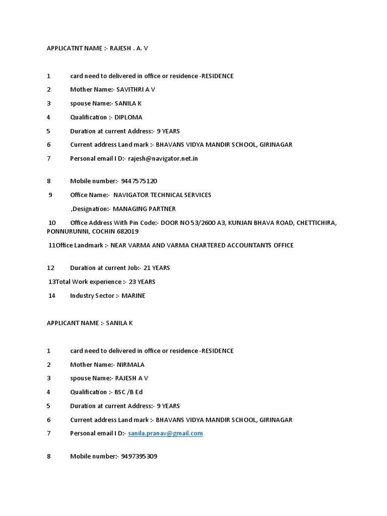 Indus Ind Bank Credit Card Application | PDF