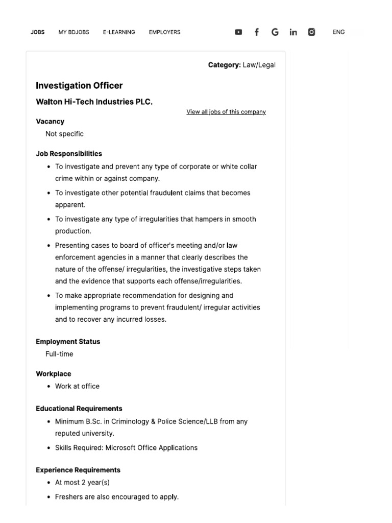 Investigation Officer in Walton Group | PDF