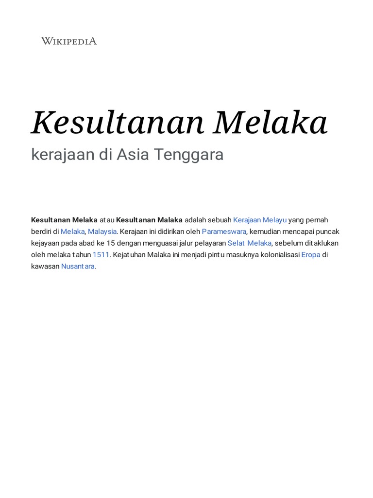 Sejarah Kesultanan Melaka 1400-1511 | PDF