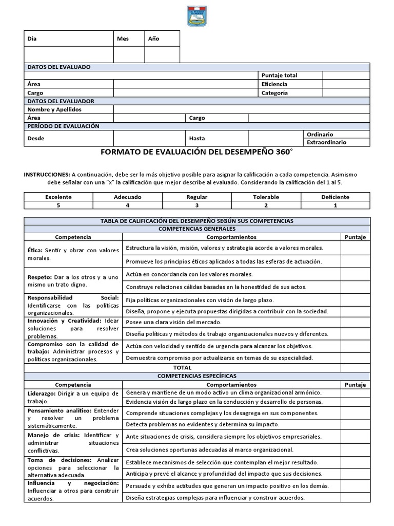 Formato de Evaluación de Desempeño 360° | PDF | Evaluación | Ciencia cognitiva
