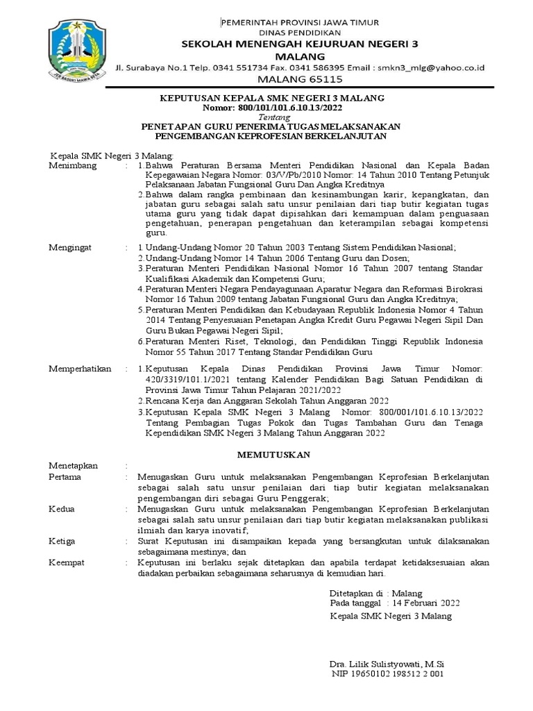 SK Tugas Karya Tulis Ilmiah Dan Lampiran 1 | PDF | Karier & Perkembangan