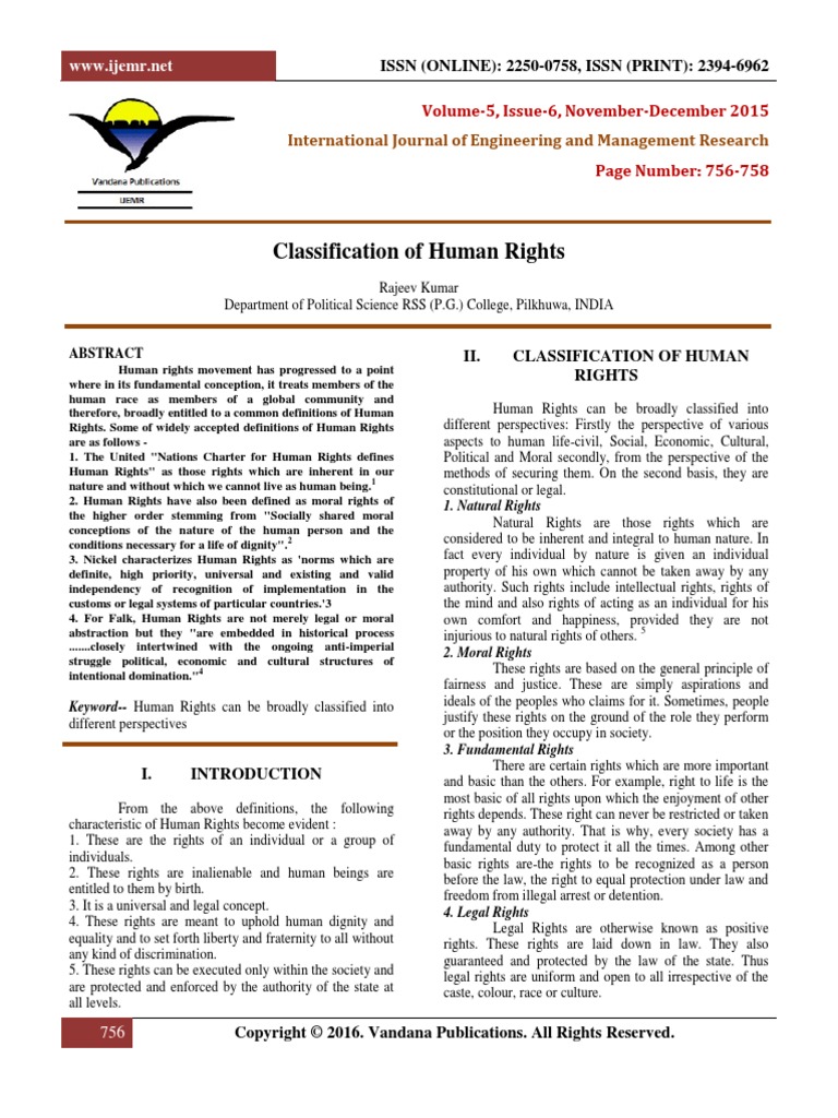 Classification of Human Rights | PDF | Rights | Human Rights