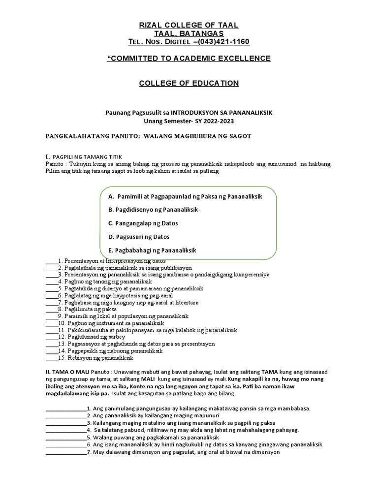 Intro Sa Pananaliksik | PDF