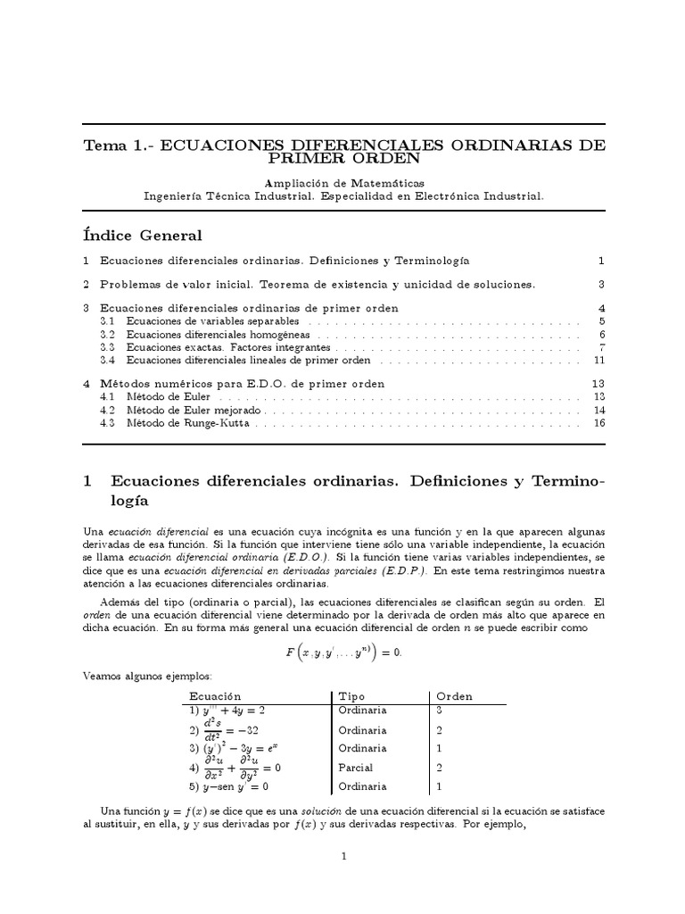 Edo de Primer Orden | PDF | Ecuaciones | Ecuaciones diferenciales