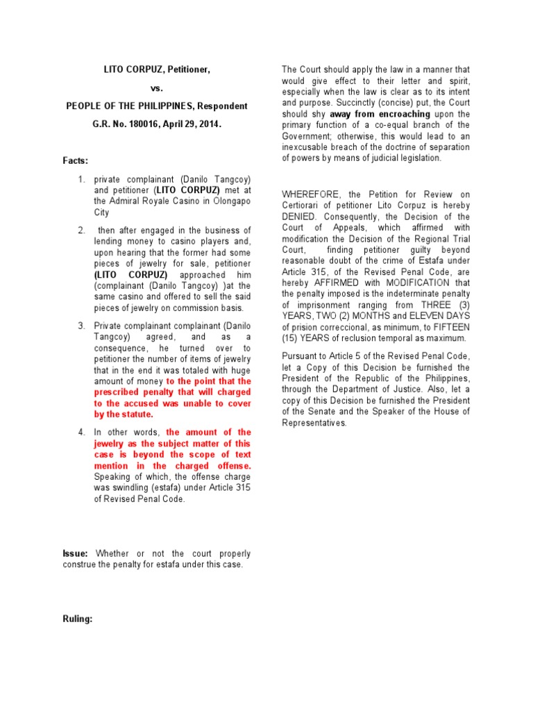 Corpuz vs. People of The Philippines (GR No | PDF