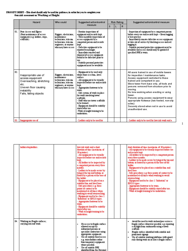 Working at Height Risk Assessment Guide | PDF | Risk | Personal ...