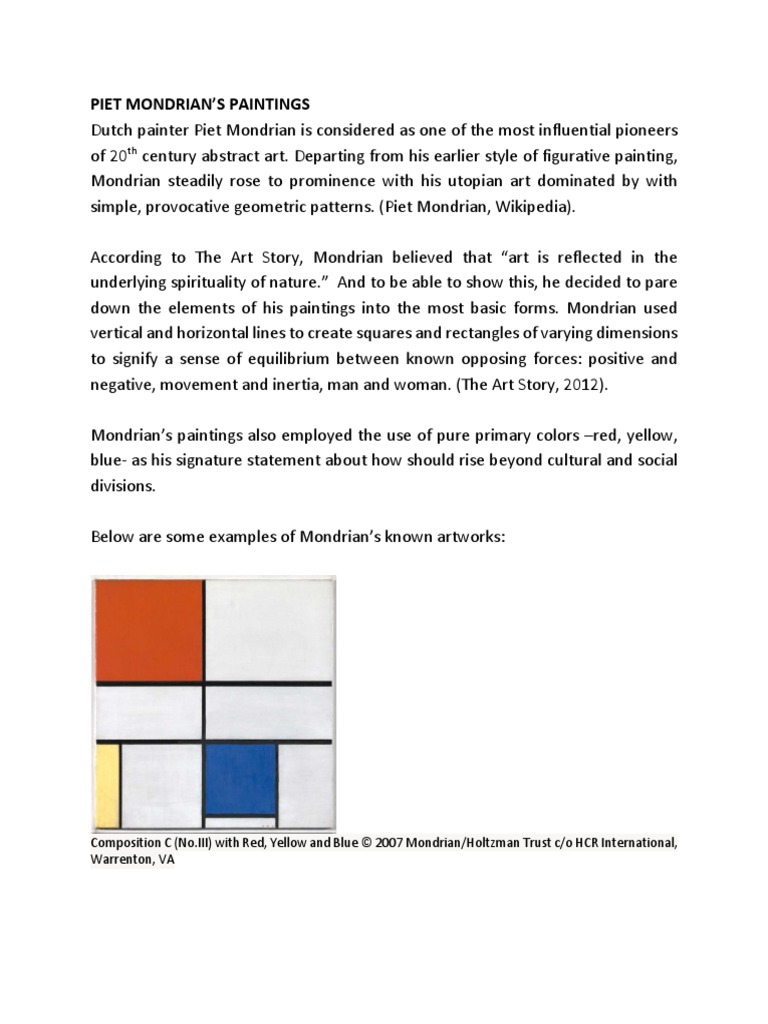 Piet Mondrian's Paintings | PDF | The Arts | Aesthetics Piet Mondrian's Paintings | PDF | The Arts | Aesthetics