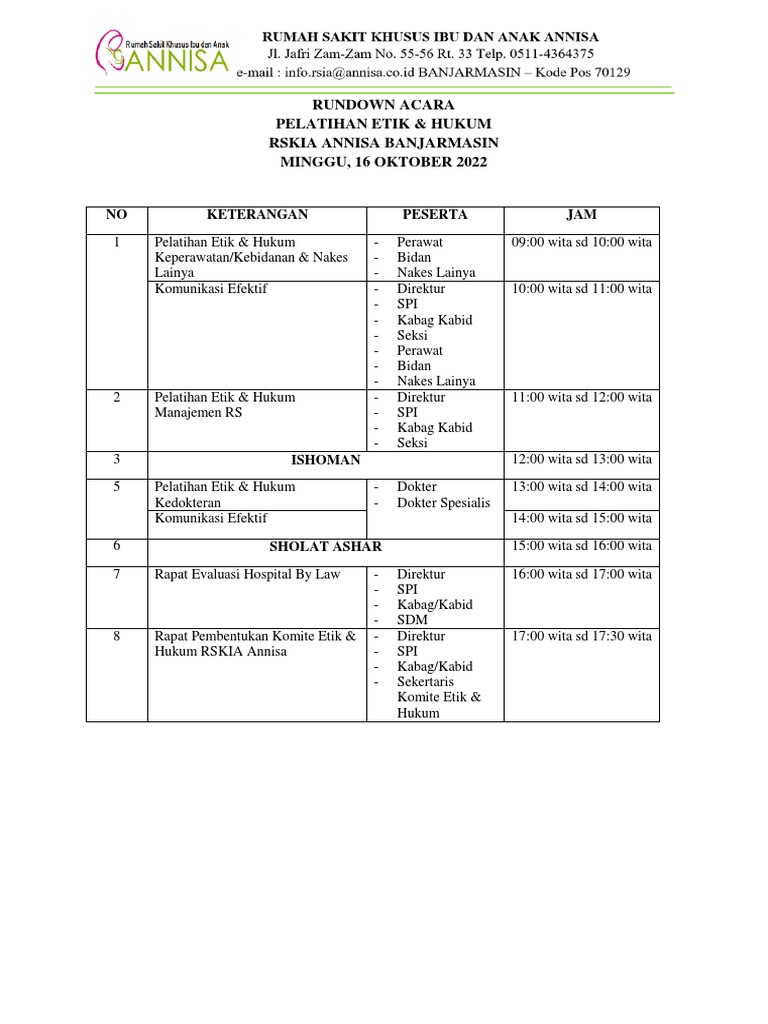 Rundown Acara Pelatihan Etk & Hukum RS | PDF