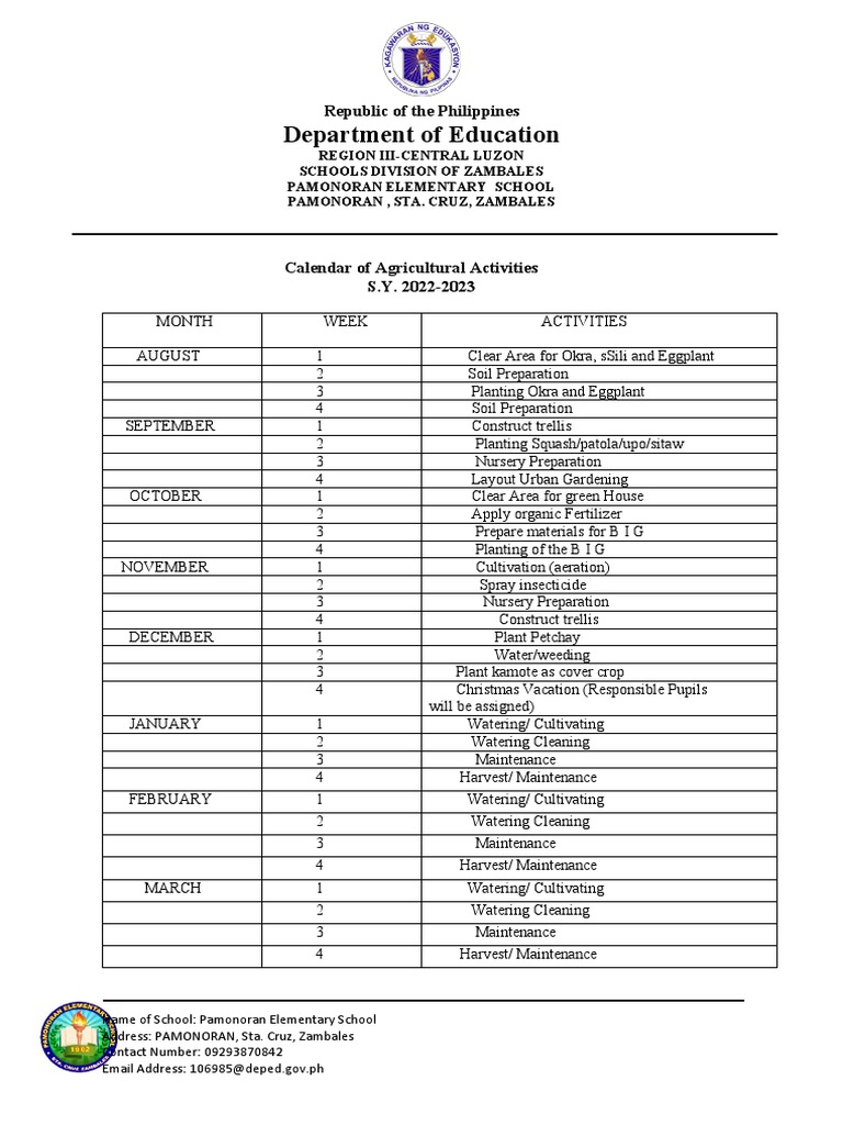 Agricultural Activities Calendar 2022-2023 | PDF | Tillage | Food And Drink