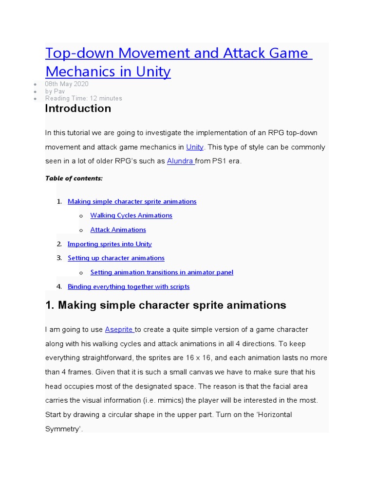 Top-down RPG Movement and Attack Unity Tutorial | PDF Top-down RPG Movement and Attack Unity Tutorial | PDF