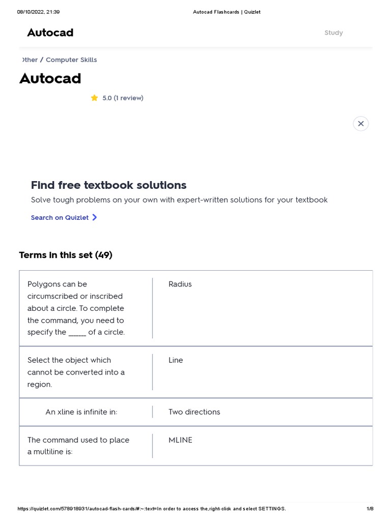 Autocad Flashcards - Quizlet | PDF | Computers