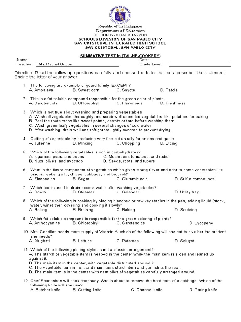 TVL Cookery | Download Free PDF | Vegetables | Potato