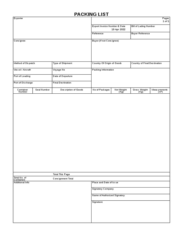 1 Packing List - Container | PDF