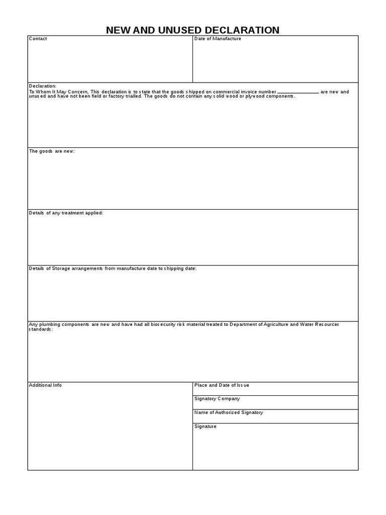 1 New and Unused Declaration | PDF 1 New and Unused Declaration | PDF