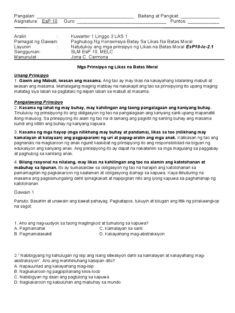 LAS EsP10 Q1 WEEK3 | PDF