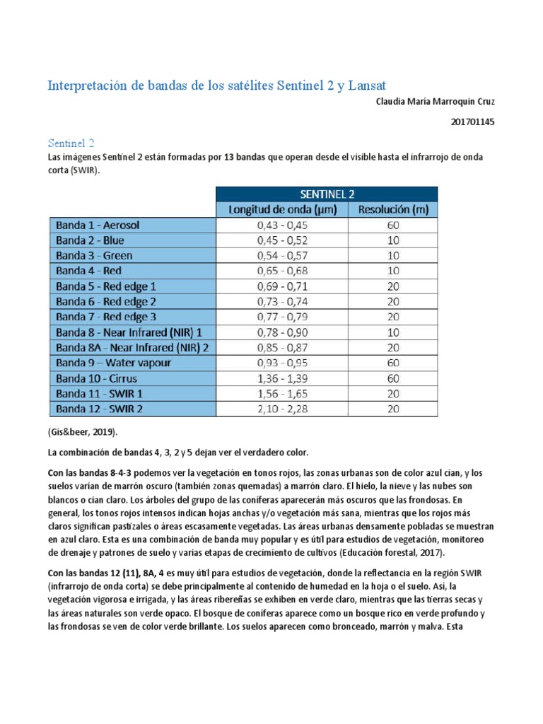 Interpretación de Bandas de Los Satélites Sentinel 2 y Lansat | PDF