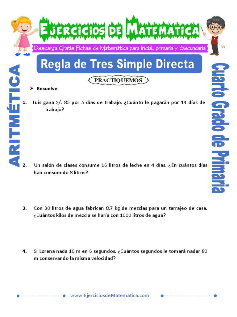 Ejercicios de Regla de Tres Simple Directa para Cuarto de Primaria | PDF