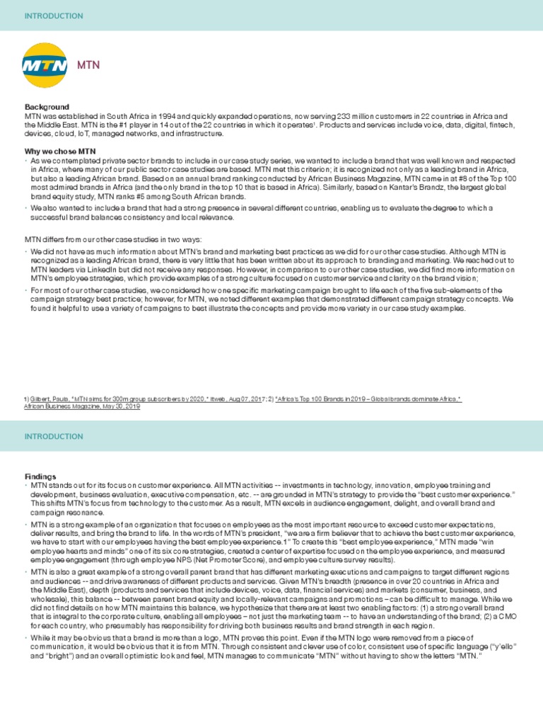MGH Case Study MTN | PDF | Brand | Customer Experience