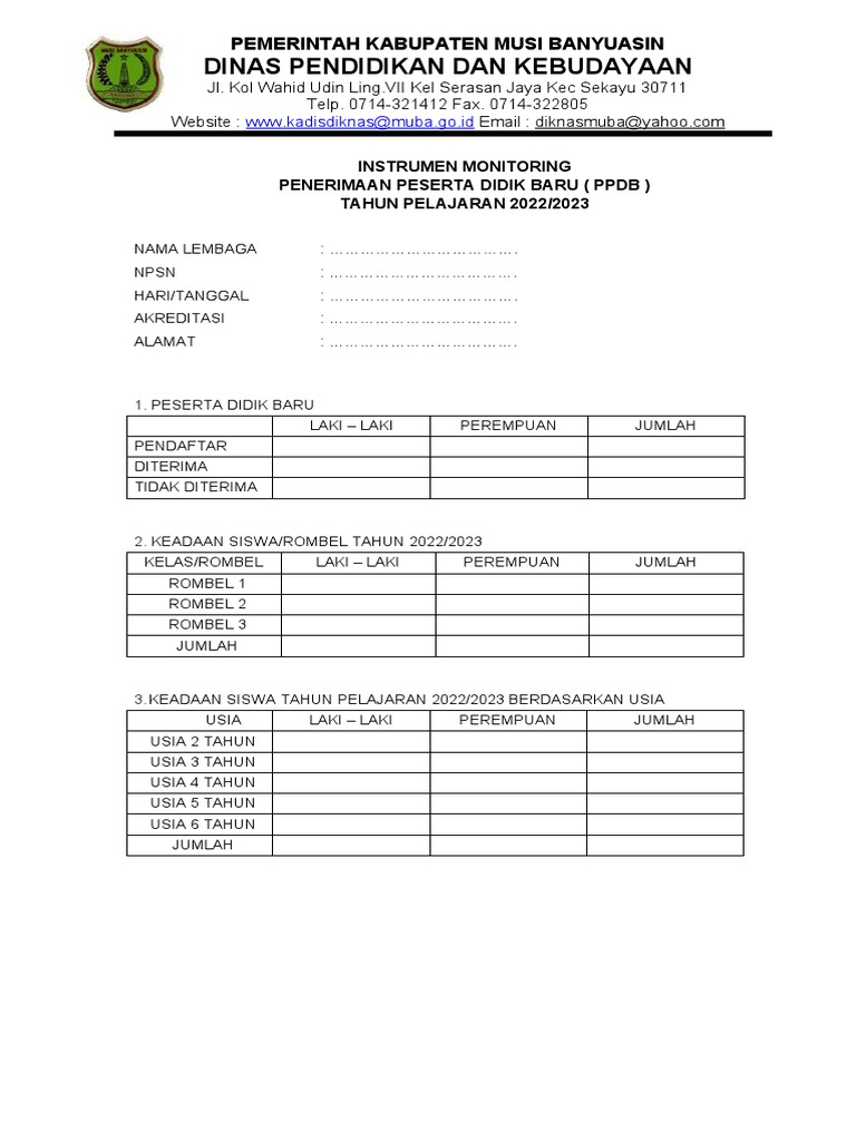 Instrumen Monitoring-PPDB-2022-2023 Paud | PDF