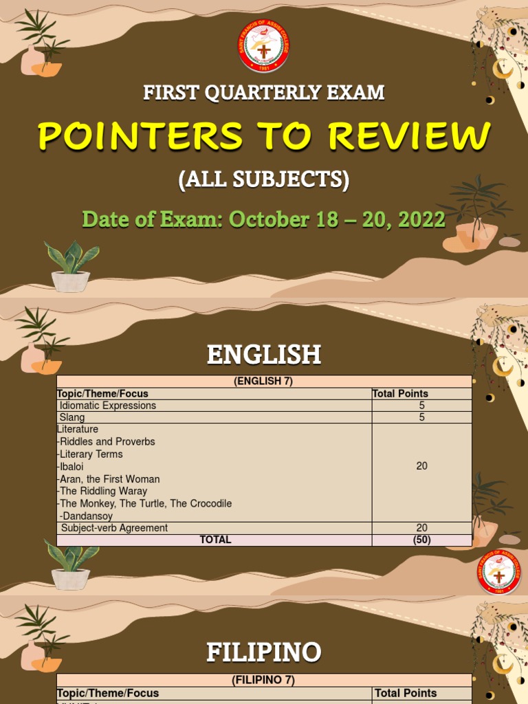 Grade 7 Exam Review Pointers | PDF | Chemical Substances | Real Number