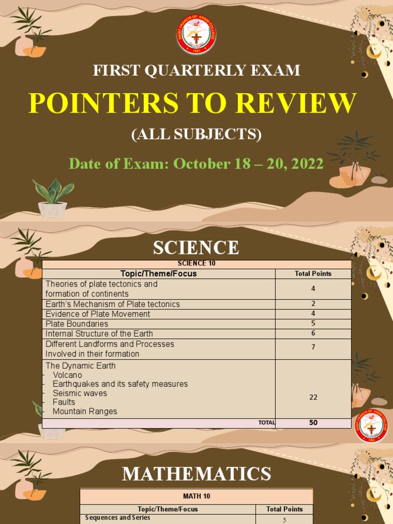 Pointers To Review Grade 10 | PDF | Plate Tectonics | Mathematics